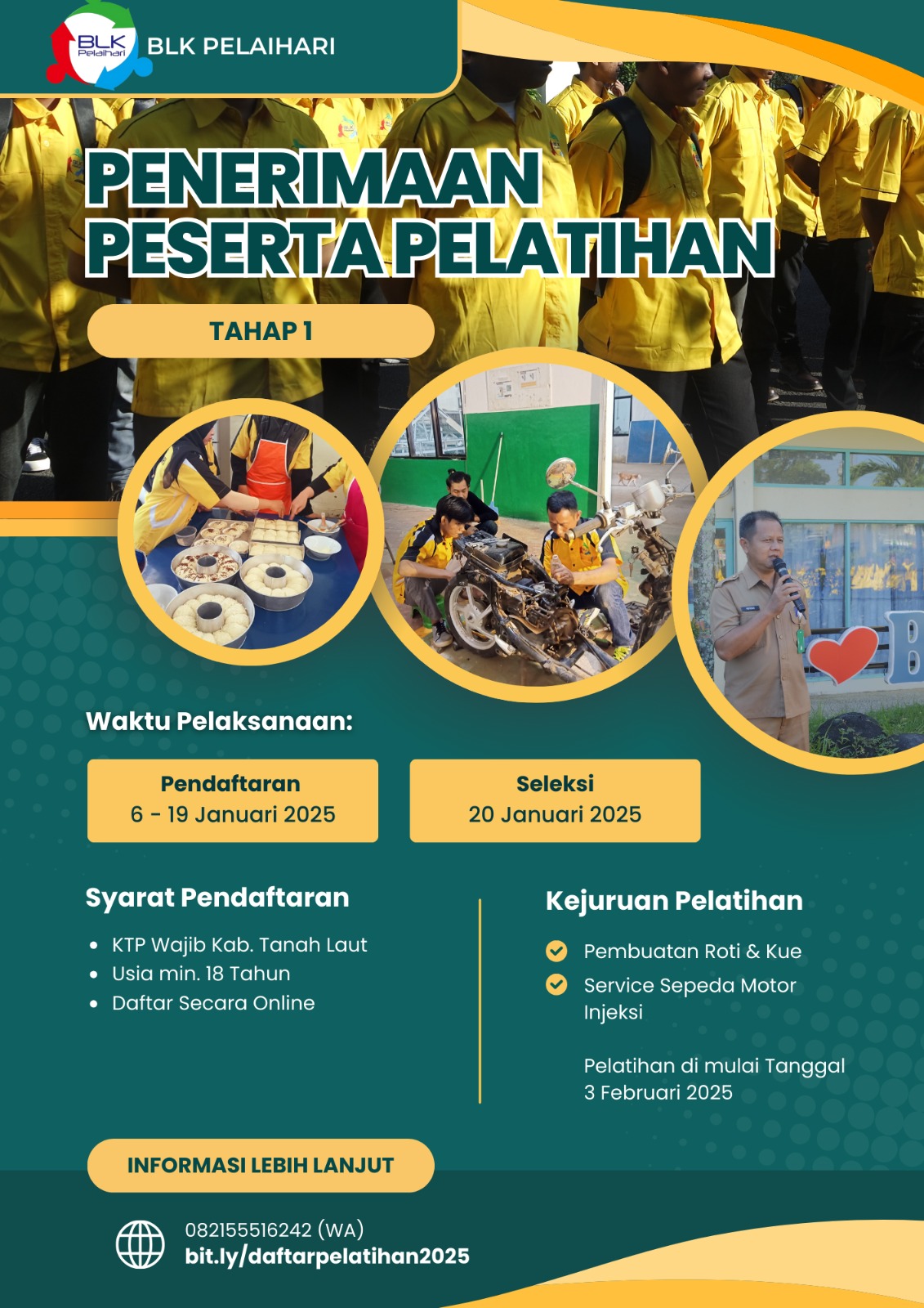 Pendaftaran pelatihan tahap 1 tahun 2025 – BLK Pelaihari